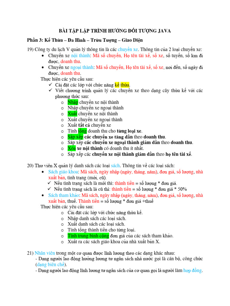 BaiTapLaptrinhHuongDoiTuong Java P3 (1) | PDF