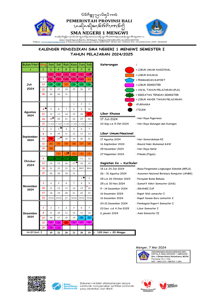 Kalender Pendidikan 2024-2025 TTD | PDF