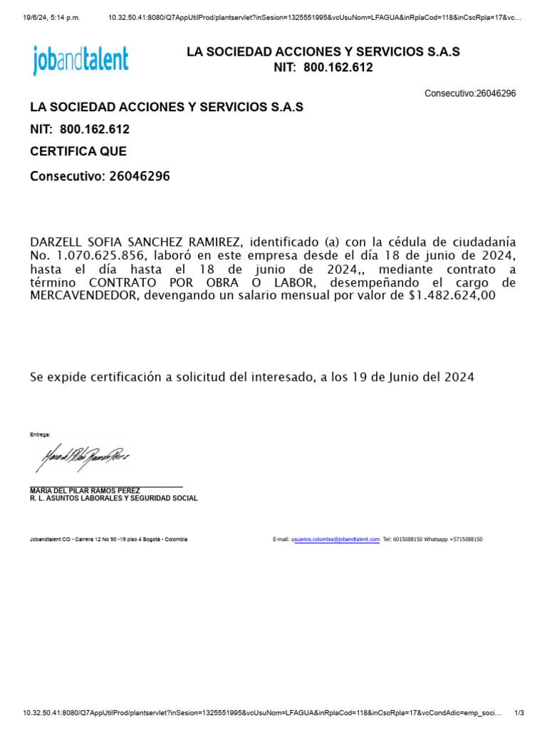 Cartas - Sanchez Ramirez Darzell Sofia | PDF | Salario