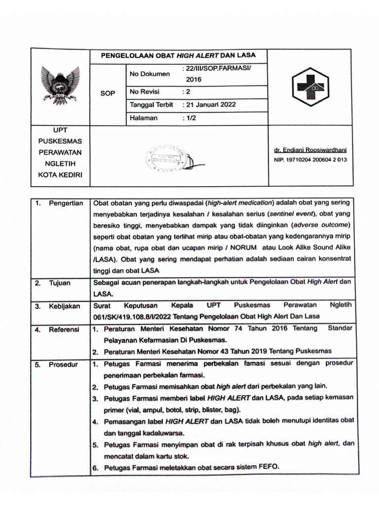 5.3.3 A1 SOP High Alert Lasa | PDF
