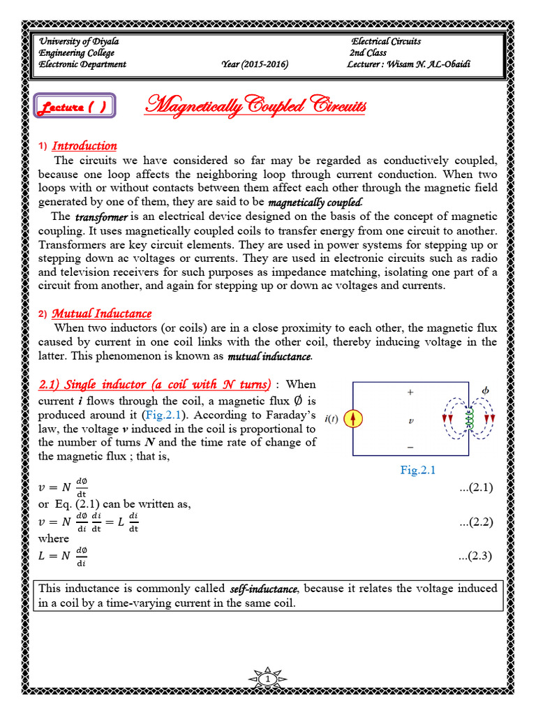 Magnetically Coupled Circuits Overview | PDF | Inductor | Inductance