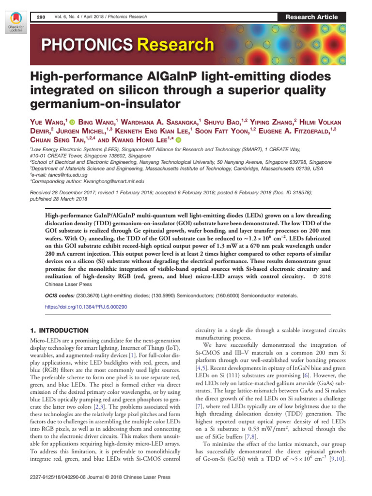 High-Performance AlGaInP Light-Emitting Diodes Integrated On Silicon ...
