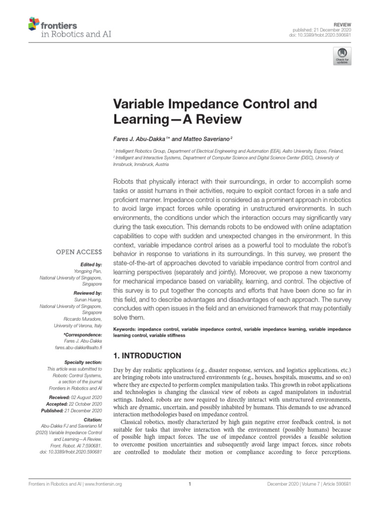 Variable Impedance Control | PDF | Robotics | Force