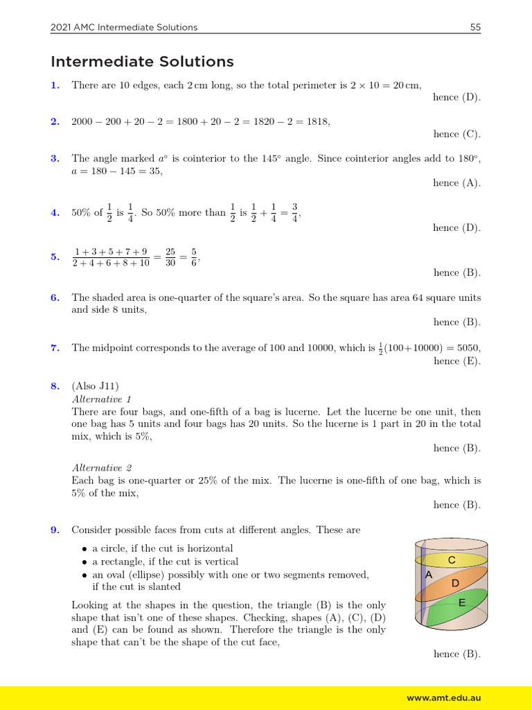 2021 AMC Intermediate Solutions | PDF | Area | Triangle