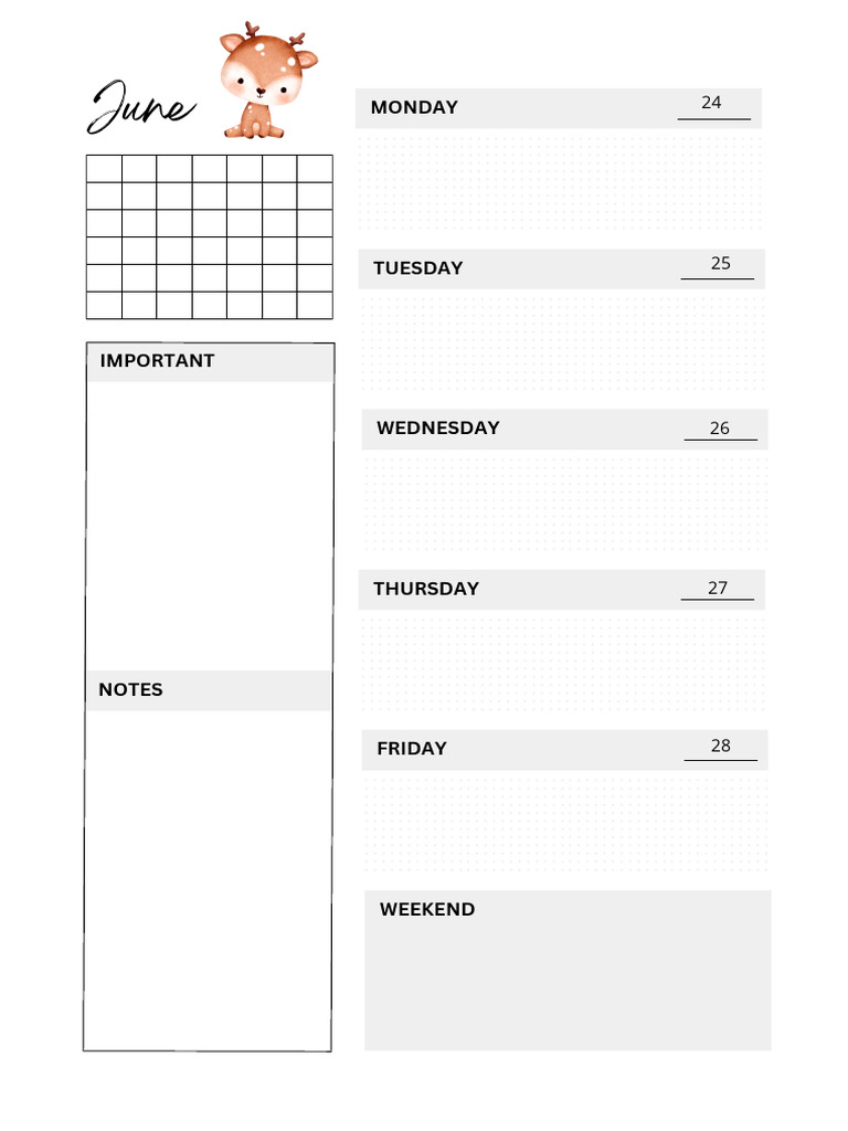 Black and White Complete Minimalist Weekly Planner A4 Document | PDF
