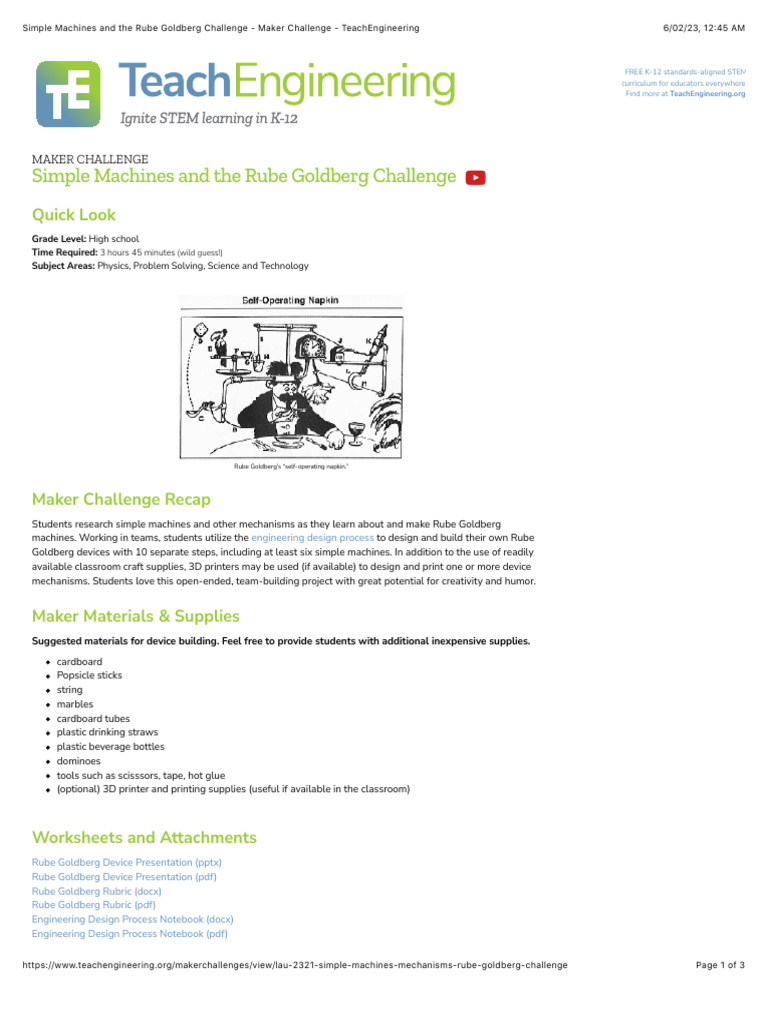 Simple Machines and The Rube Goldberg Challenge - Maker Challenge ...