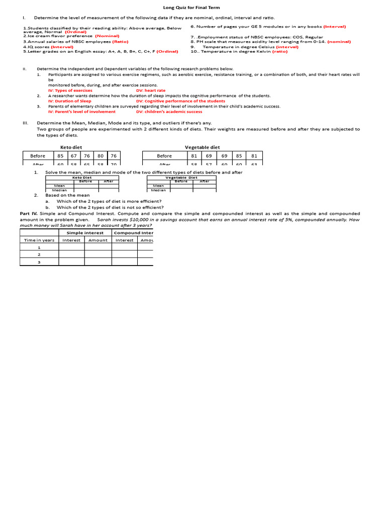 Long Quiz For Final Term | PDF | Level Of Measurement | Interest
