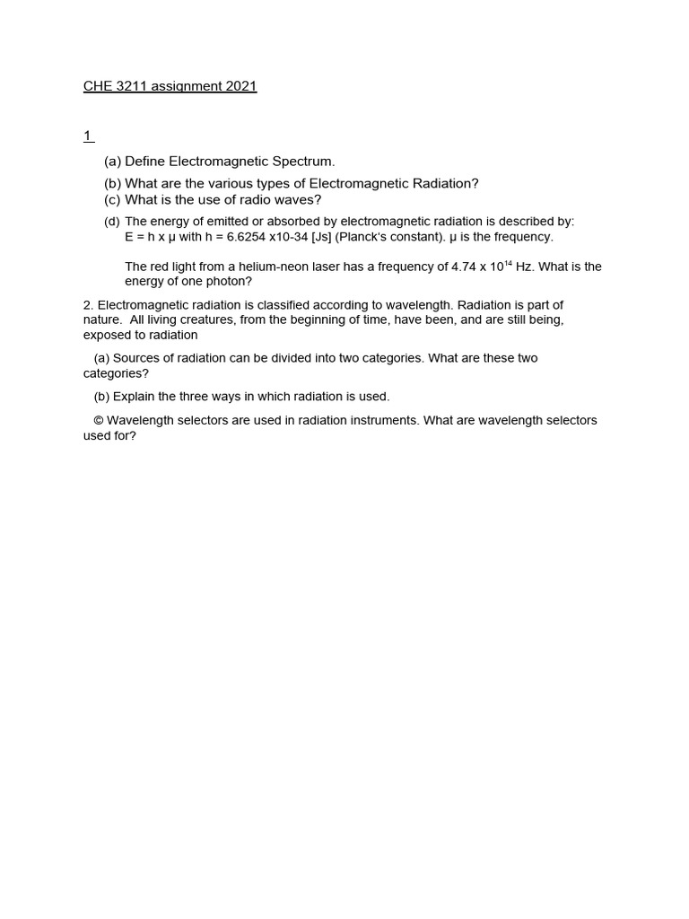 CHE 3211 Assignment 2021 | PDF