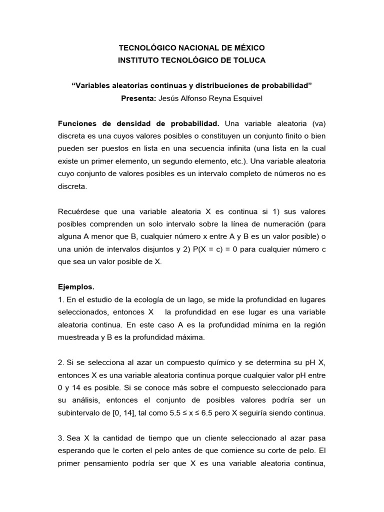 Variables Aleatorias Continuas y Distribucion de Probabilidad | Descargar gratis PDF | Variable ...