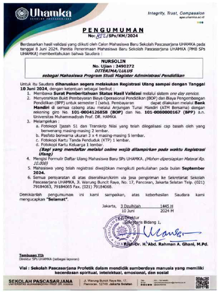 LOA UnconditionalKet Diterima PT | PDF