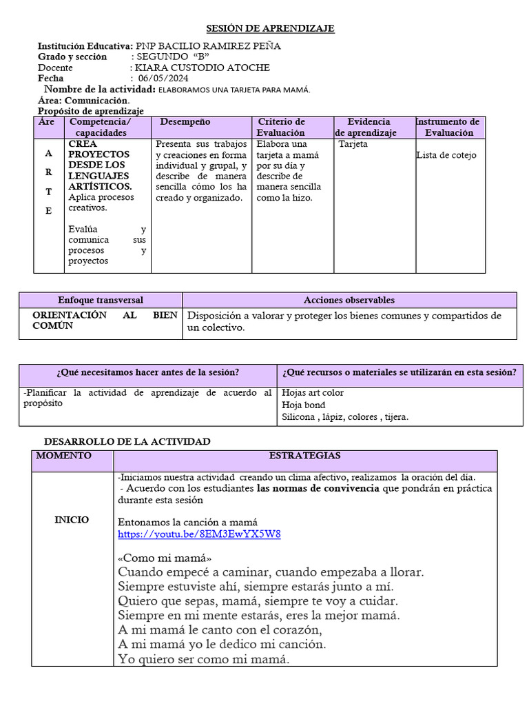 Sesion Elaboramos Una Tarjeta Arte 06 05 Pdf Evaluación Aprendizaje
