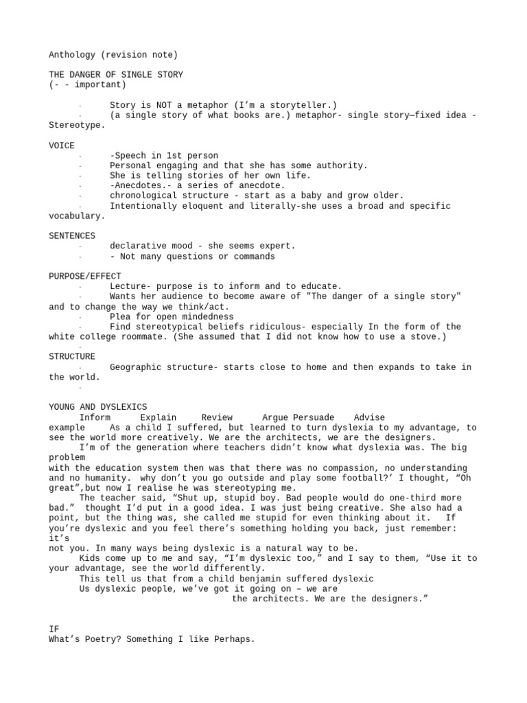 Anthology Revision Note | PDF