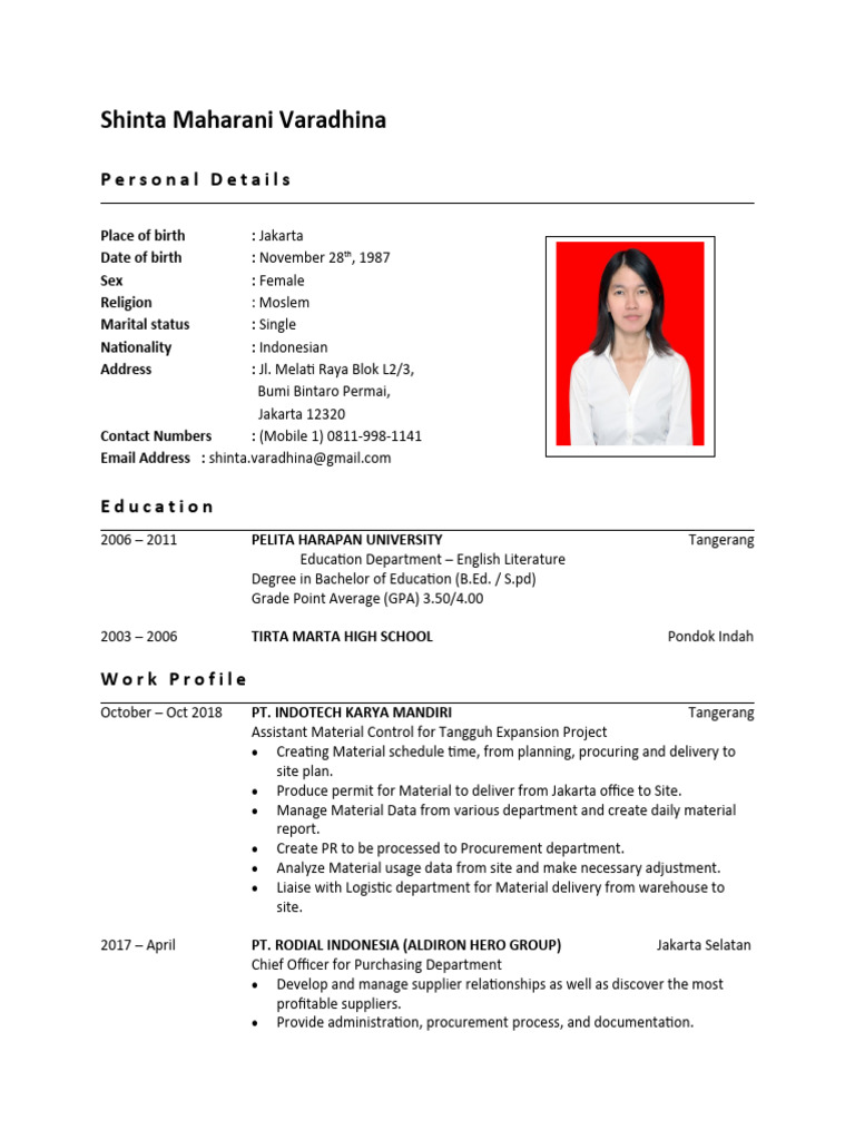 CV - Shinta | PDF | Jakarta | Business