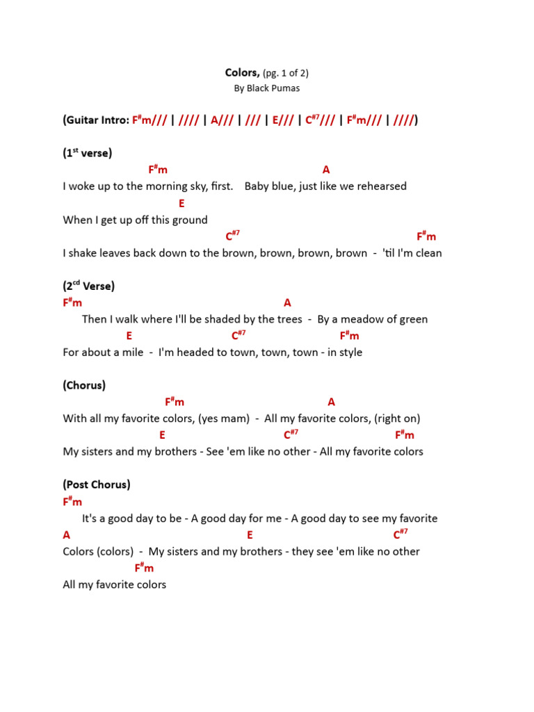 Colors by Black Pumas (Chords) | PDF | Song Structure | Musicology