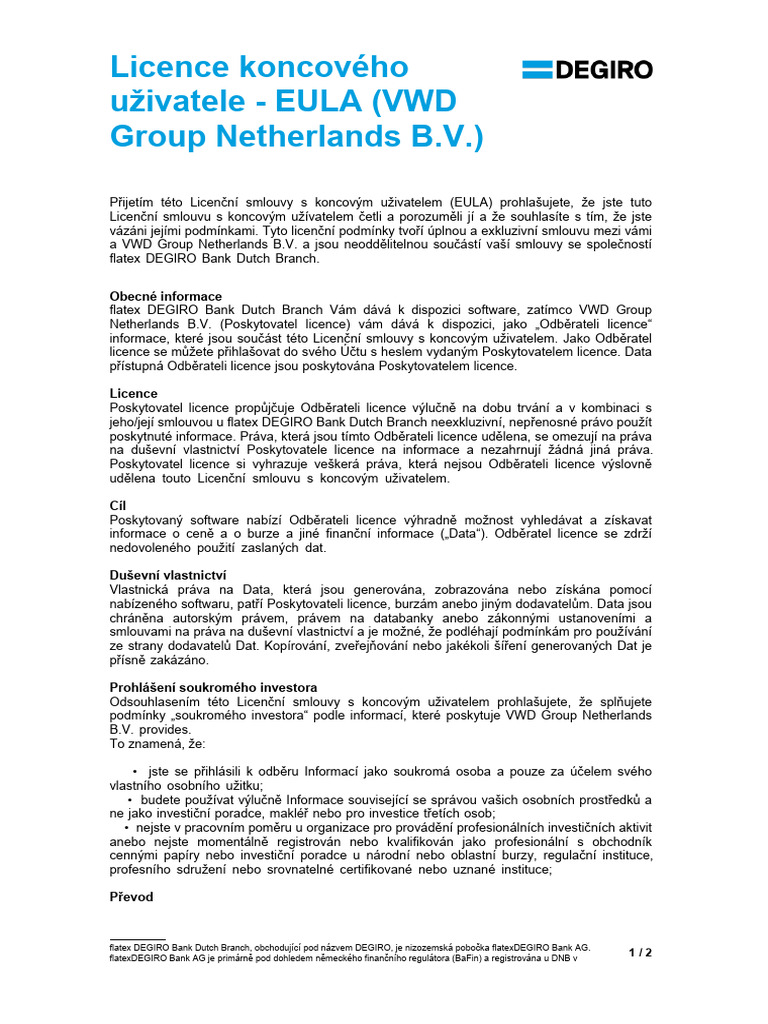 EULA VWD DEGIRO | PDF