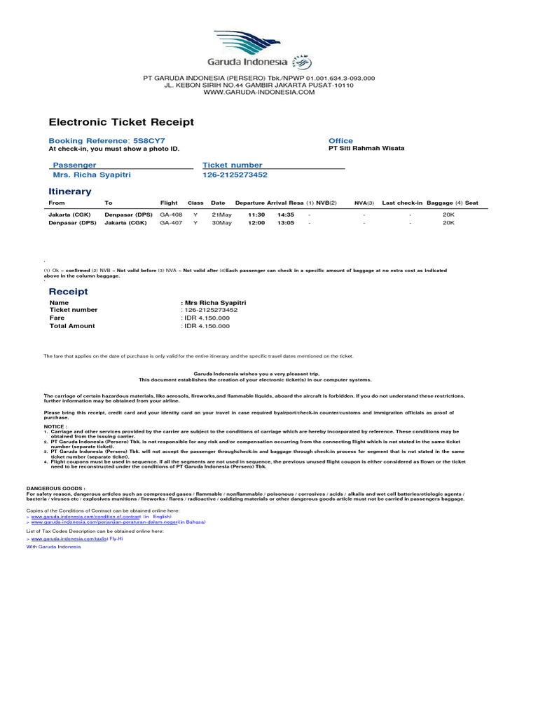 Cgk-Dps. Richa. 21-30 May 2022 | PDF