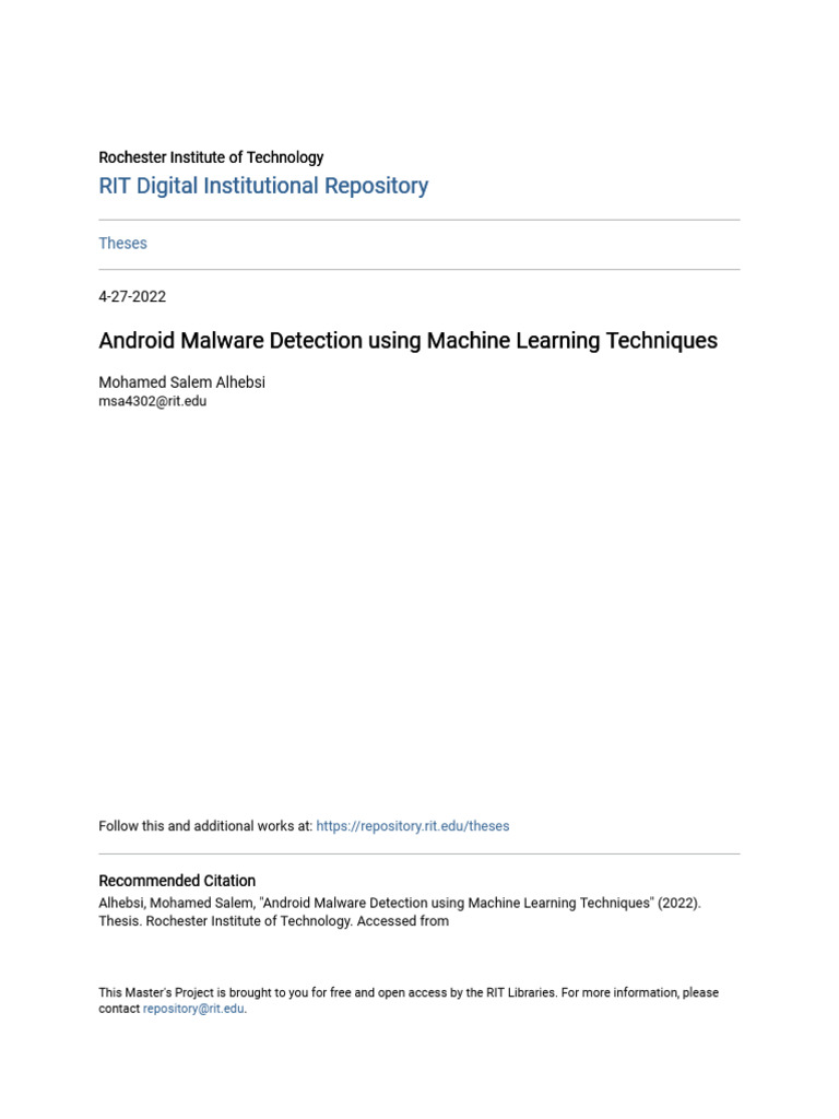 Android Malware Detection Using Machine Learning Techniques Pdf Malware Machine Learning