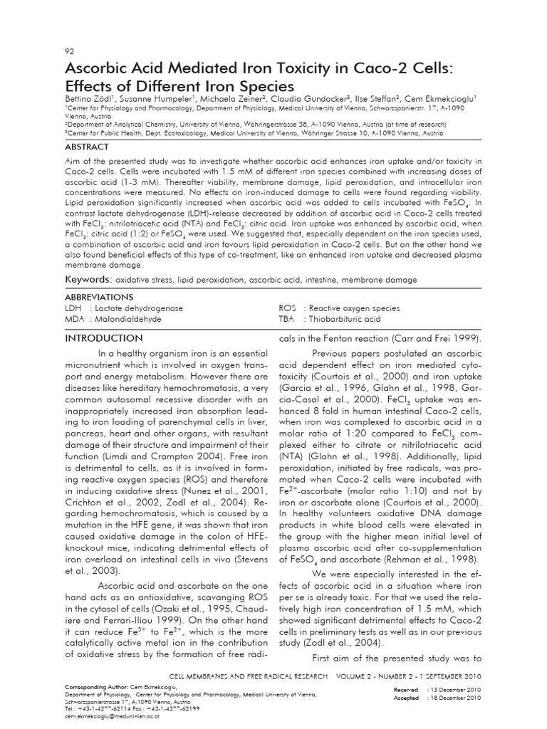 Ascorbic Acid Mediated Iron Toxicity in Caco-2 Cells - Effects of ... Ascorbic Acid Mediated Iron Toxicity in Caco-2 Cells - Effects of ...