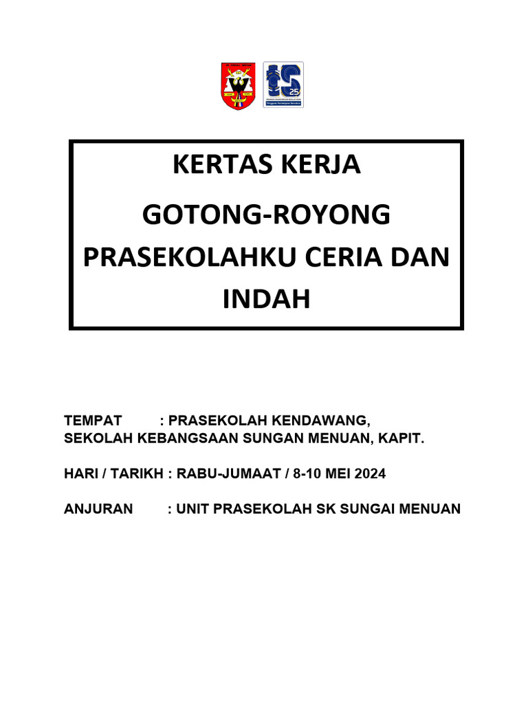 Kertas Kerja Gotong-Royong Prasekolah (GTK 2023) | PDF