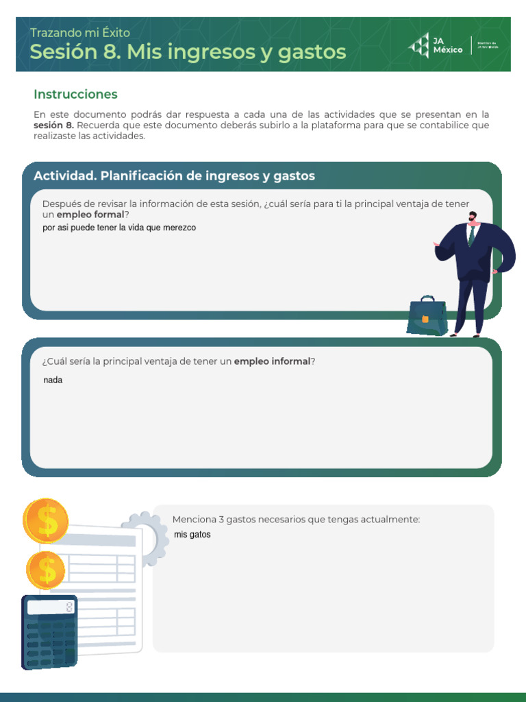 Sesión 8. Mis Ingresos y Gastos - Actividades Contestada | PDF ...