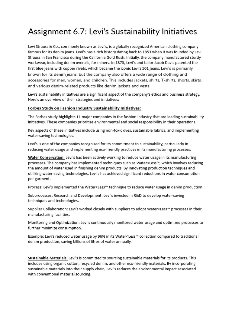 Assignment 6.7 Levi's Sustainability Initiatives | PDF | Jeans | Fashion