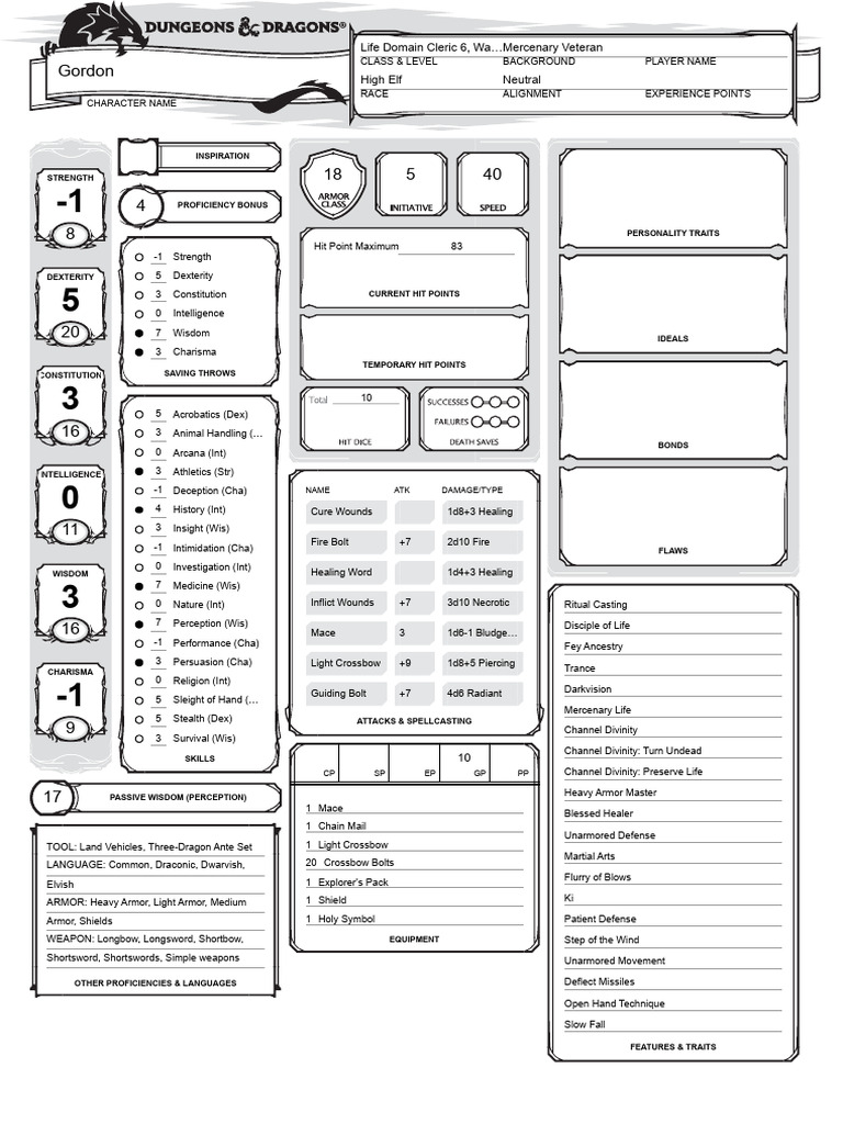 Gordon - Roll20 Characters | PDF