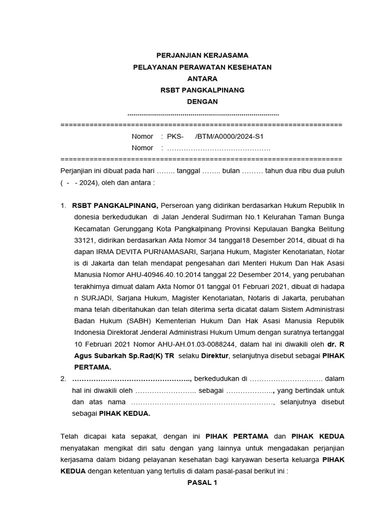 Draft SPK RSBT PANGKALPINANG 2024 | PDF