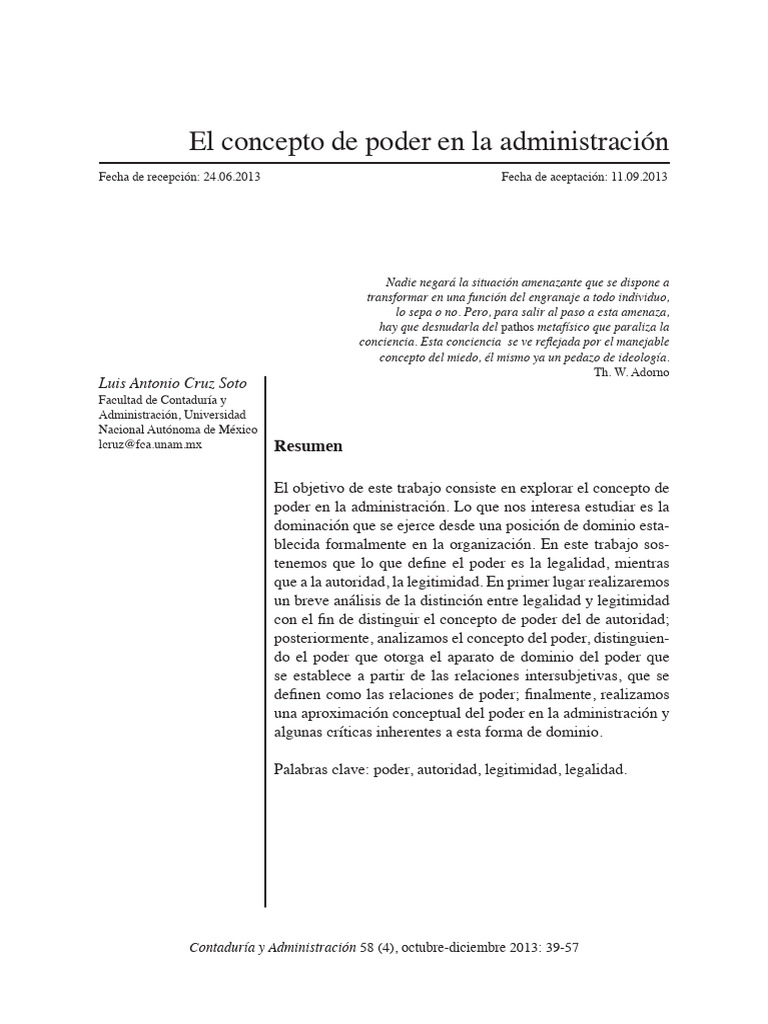 Concepto de Poder en La Adminsitracion | PDF | Legitimidad (política) | Concepto