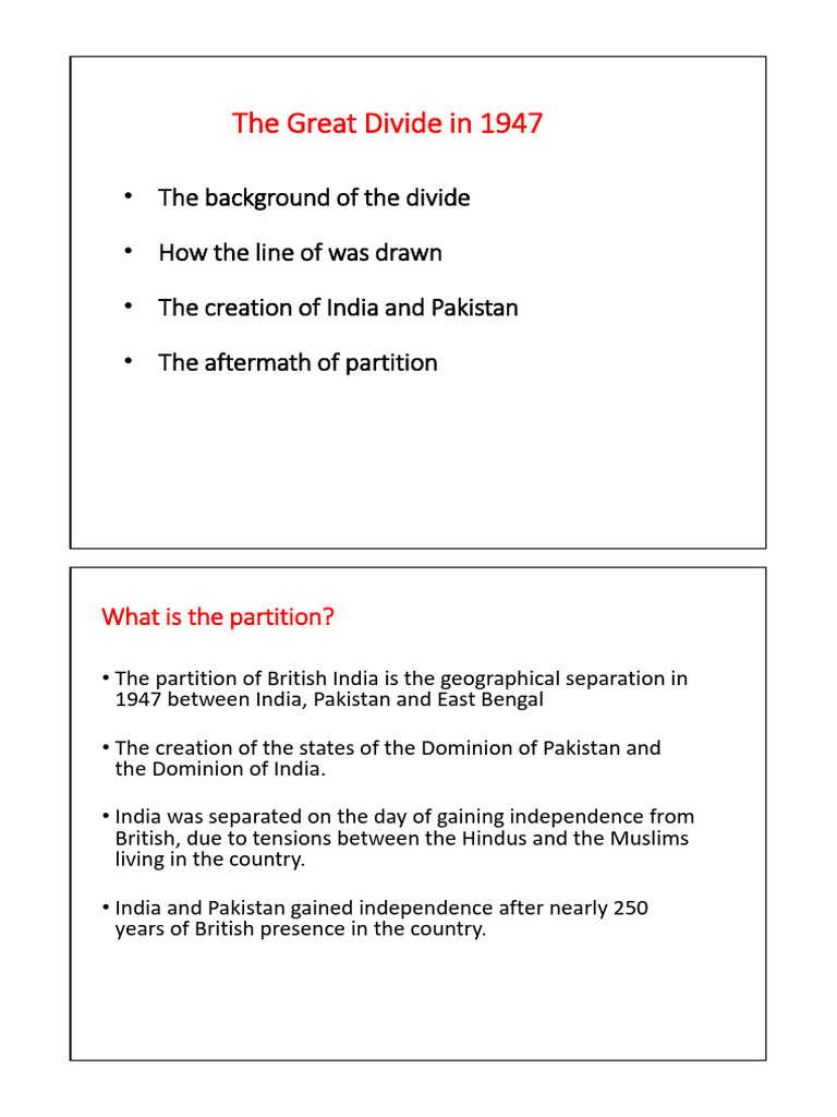 Topic 12 The Great Divide 1947 | PDF | Partition Of India | Pakistan