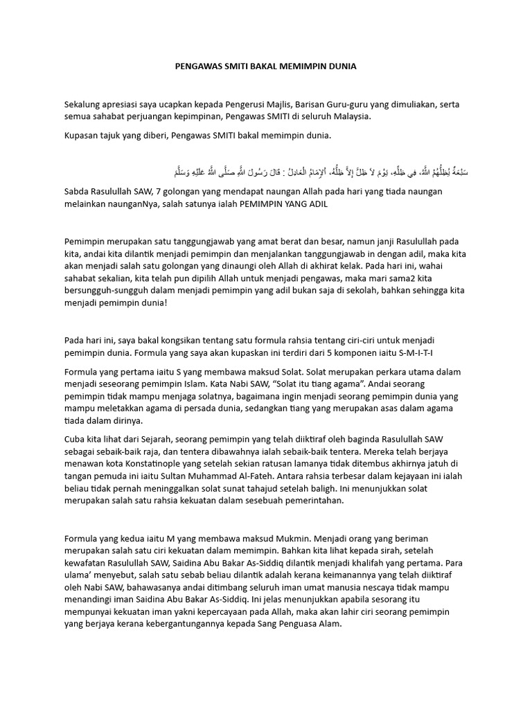 Pemimpin Adil: Formula SMITI untuk Dunia | PDF | Pengembangan Diri