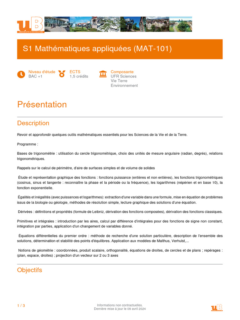 Mathématiques Appliquées S1 - MAT-101 | PDF | Fonction trigonométrique ...
