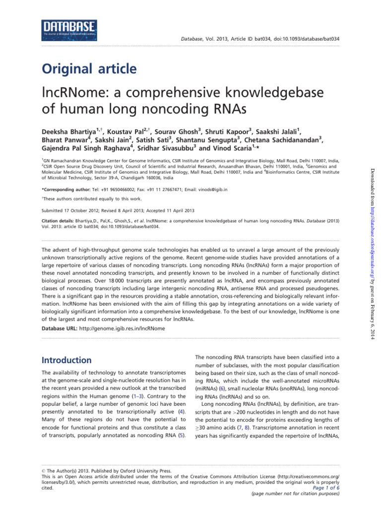 lncRNome A Comprehensive Knowledgebase of Human Long Noncoding RNAs ...