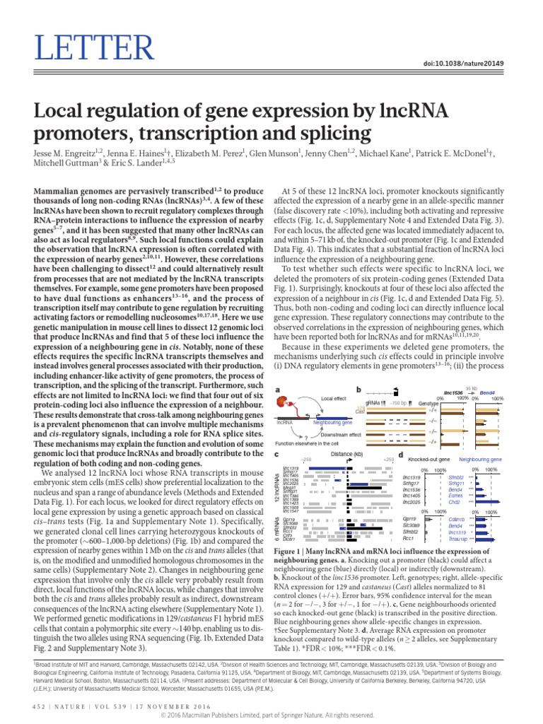 Local Regulation of Gene Expression by lncRNA Promotors Transcription and Splicing | PDF ...