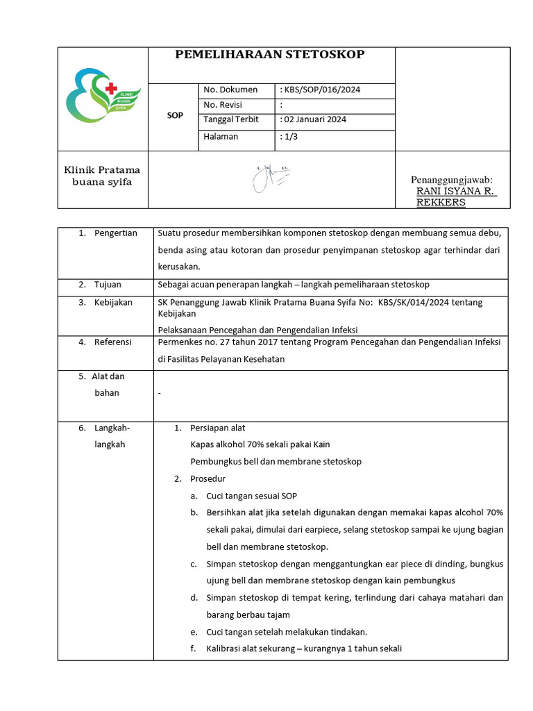 2.3.1.2.5. Sop Pemeliharaan Stetoskop | PDF