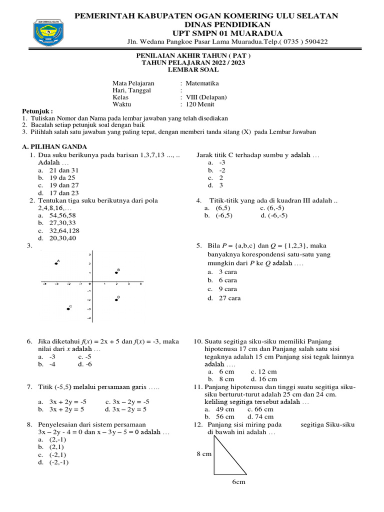 SOAL PAT Matematika KELAS 8 | PDF