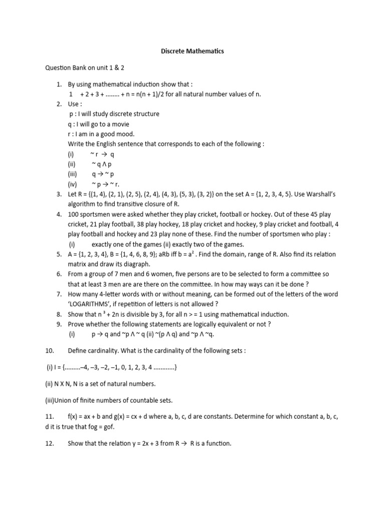 DM Question Bank | Download Free PDF | Mathematics | Function (Mathematics)