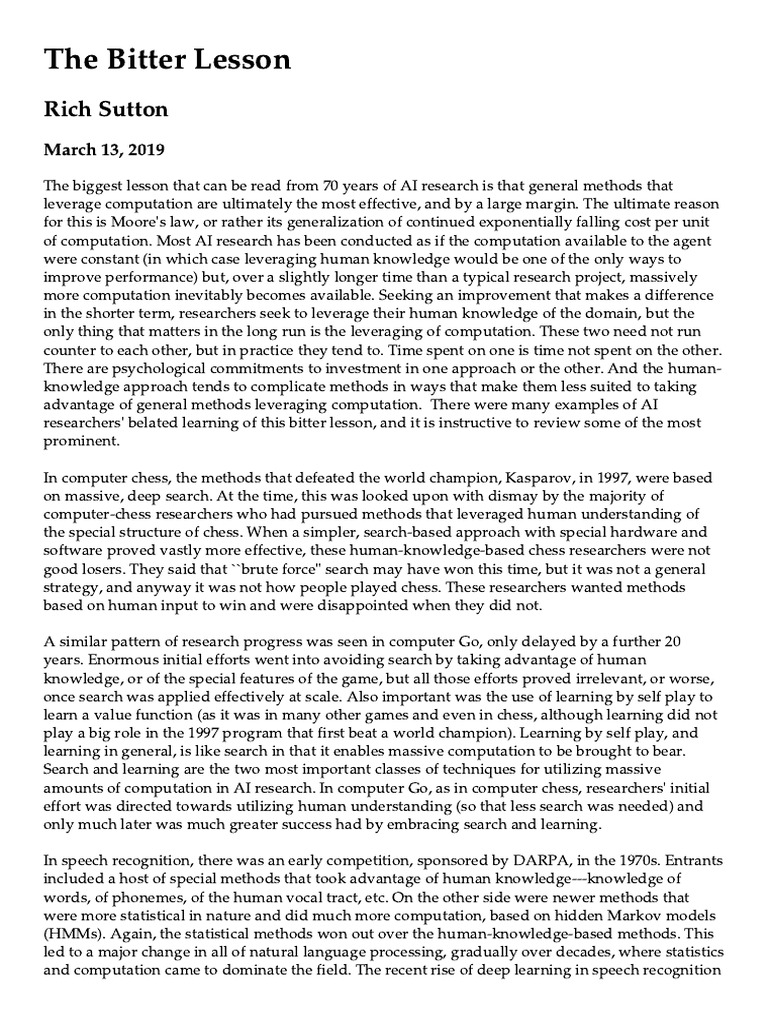 The Bitter Lesson | PDF | Deep Learning | Artificial Intelligence