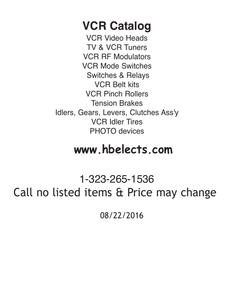 VCR Parts Catalog and Pricing Guide | PDF | Videocassette Recorder | Video