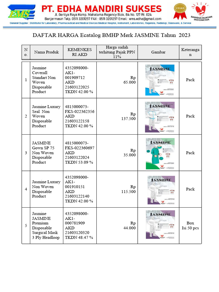 1.3 Jasmine Buatan Indonesia 2023 harga E-Katalog ems | PDF | Personal ...