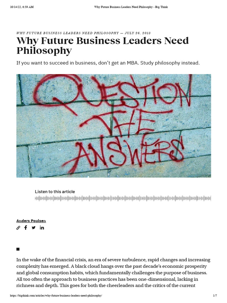 Why Future Business Leaders Need Philosophy - Big Think | PDF | Thought ... Why Future Business Leaders Need Philosophy - Big Think | PDF | Thought ...