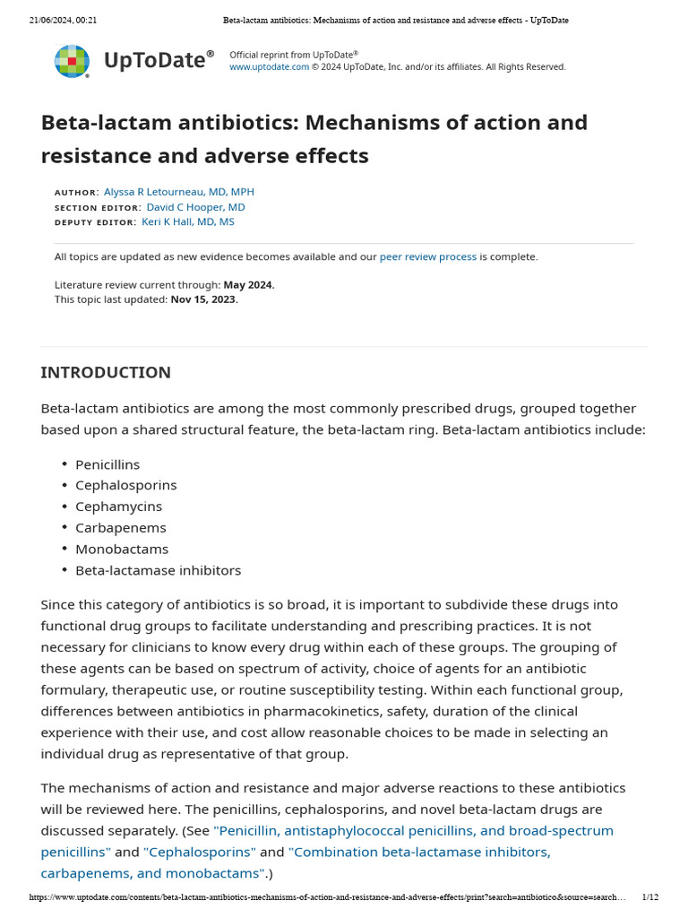 Beta-Lactam Antibiotics - Mechanisms of Action and Resistance and Adverse Effects - UpToDate ...