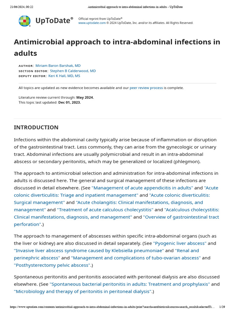 Antimicrobial Approach To Intra-Abdominal Infections in Adults ...