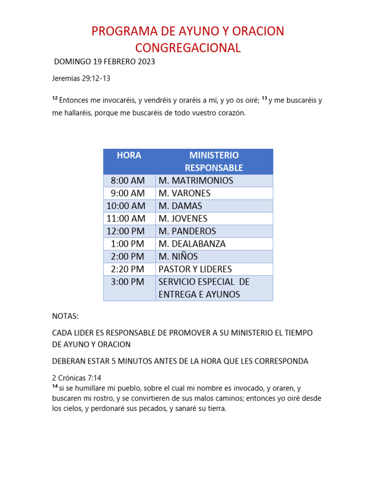 Programa de Ayuno y Oracion Lideres | PDF