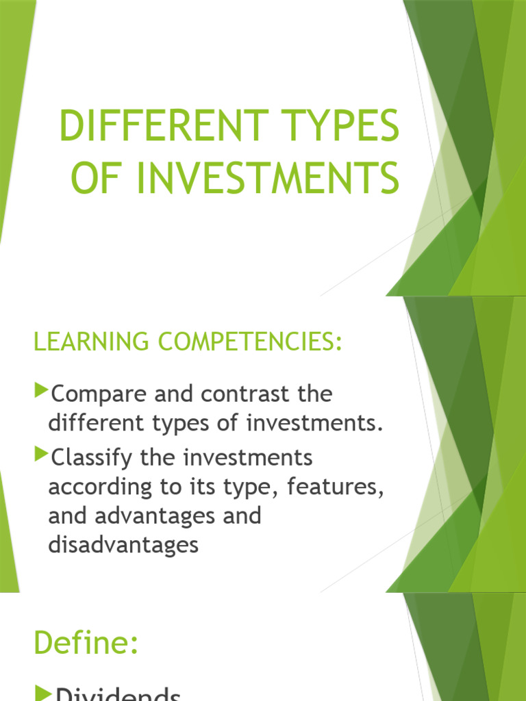 Different Types of Investments | PDF | Investing | Stocks