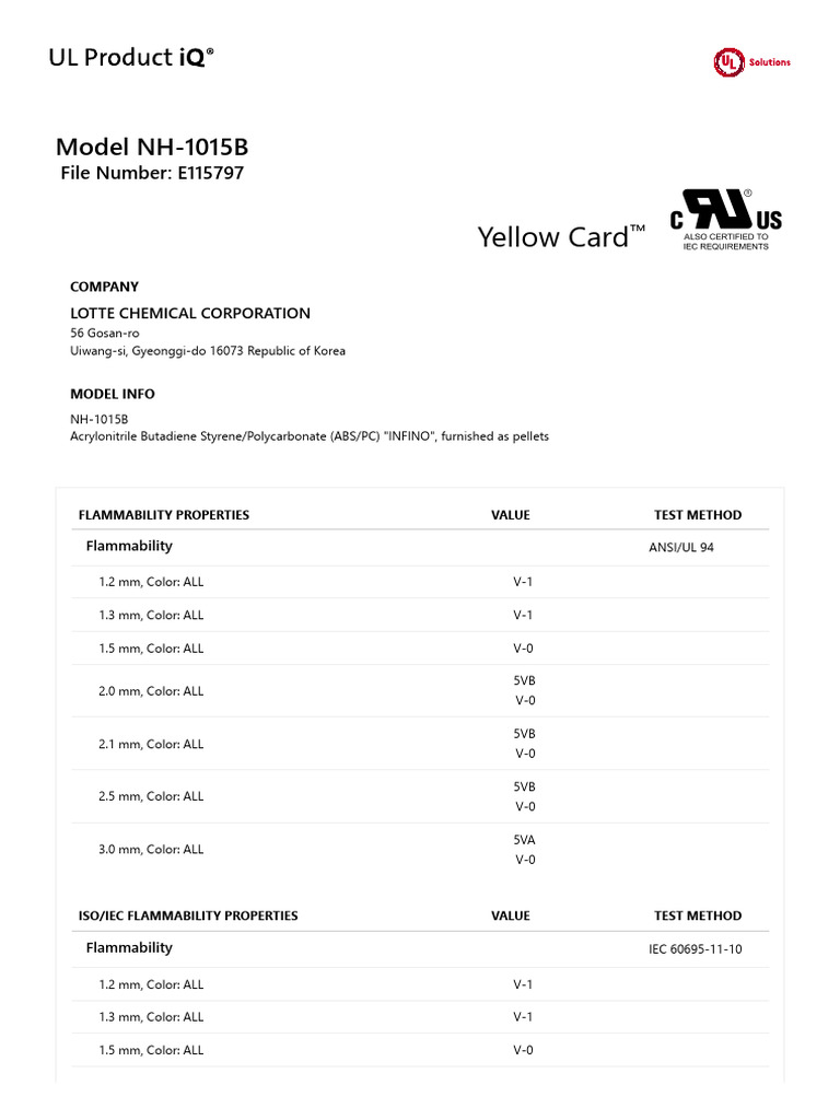 UL NH-1015B - UL Product Iq | PDF | Materials