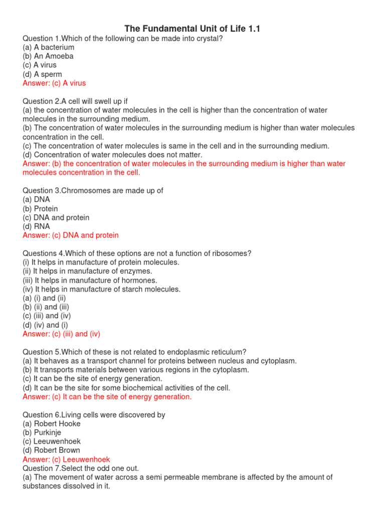 MCQ-1 The Cell | PDF | Endoplasmic Reticulum | Cell (Biology)