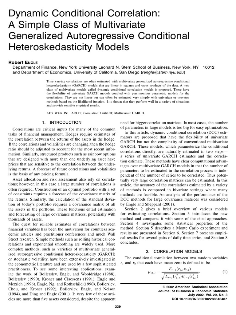 Dynamic Conditional Correlation - ENGLE | PDF | Regression Analysis | Ordinary Least Squares