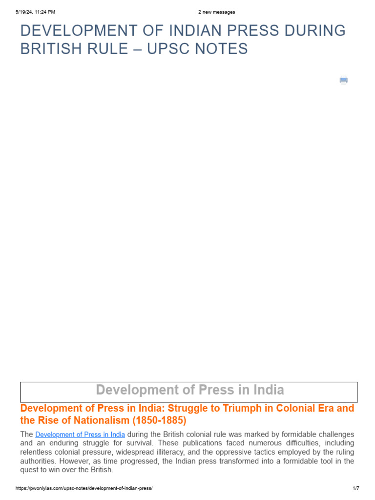 Indian Press Evolution for UPSC | PDF | British Raj | Indian ...