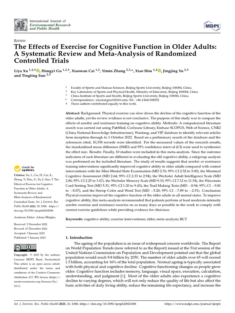 The Effects of Exercise For Cognitive Function in | PDF | Systematic ...