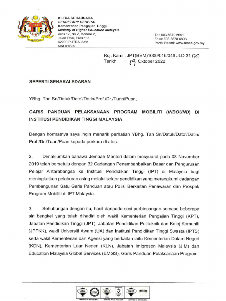Edaran Garis Panduan Pelaksanaan Program Mobiliti (Inbound) Di Ipt ... Edaran Garis Panduan Pelaksanaan Program Mobiliti (Inbound) Di Ipt ...